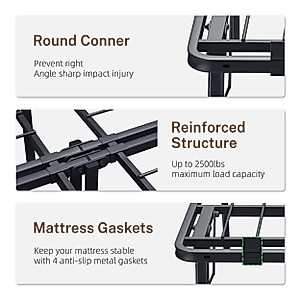 VIPSHOW 18 Inch Twin Metal Bed Frame Folding Bed Frame Tool-Free Assembly Mattress Foundation No Box Spring Needed Platform 2500lbs Heavy Duty Steel Slats, Noise-Free, Easy Assembly, Black