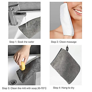 PHOGARY 10 Pack Microfiber Body Wash Mitts, Soft Face Mitten, Bath Spa Cloth, Reusable Makeup Remover Mitt Gloves, European Style Wash Cloth, 6×8 inch, White and Grey
