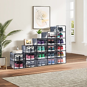 AOHMPT 18 Pack Clear Shoe Organizer Stackable Shoe Box Foldable Storage Bins Shoe Container Box Large Size Shoe Bins (X-Large)