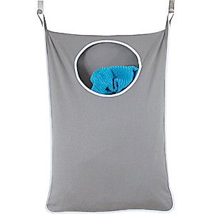 Urban Mom Door Hanging Laundry Hamper with Stainless Steel Hooks (Gray)