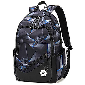 Sqodok Boys Backpack for Middle School, Waterproof Primary School Bags for Kids, Backpack for Boys Elementary High School, Abstract Geometric Prints Bookbag Travel Backpack for Teen Girls, Blue