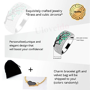 Uloveido Ladies Full CZ Black Branch Gree Tree Leaf Wedding Band Ring,Lab Created Diamond Anniversary Rings for Women Y524 (Size 8)