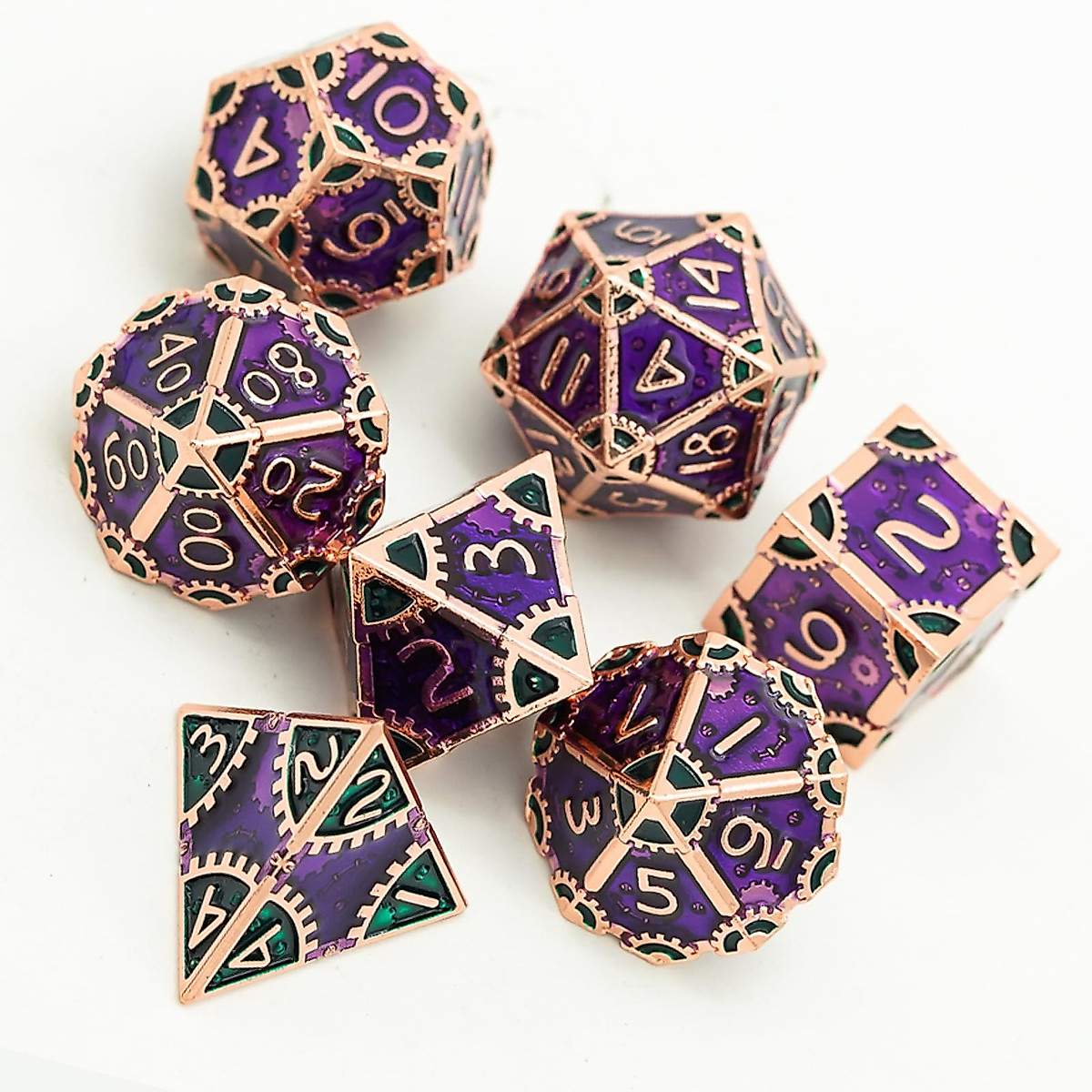 UDIXI Metal Dice Set D&D, 7PCS Metal DND Dice Steampunk Gear D and D Dice for Dungeons and Dragons Role Playing Games and Other Tabletop Game (Purple)