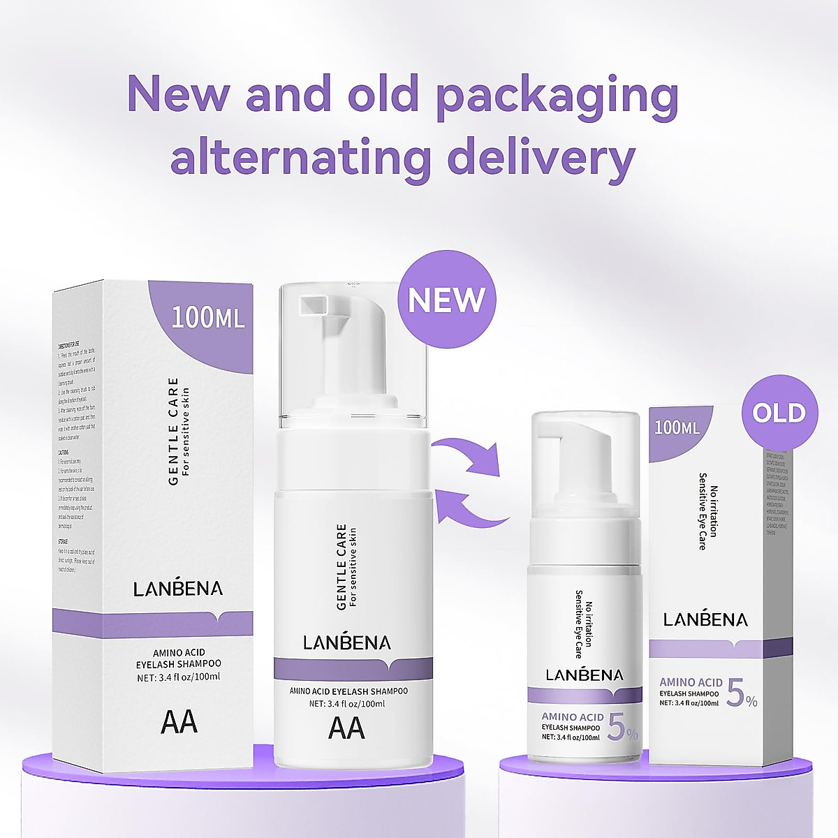 LANBENA 100ml Eyelash Extension Cleanser, Lash Shampoo for Lash Extensions, AMINO ACID Eyelash Shampoo Oil Free Foam Lash Bath for Eyelash Extensions, Lash Cleaning Kit with Brush,Home Salon Use