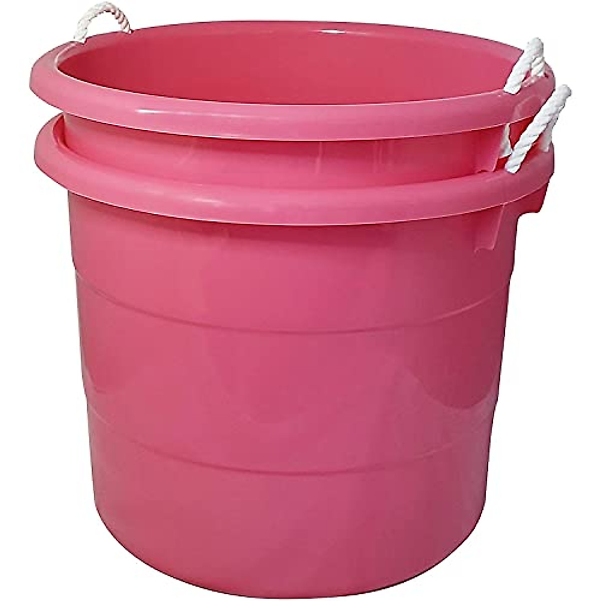 Homz 0402PKDC Stackable Plastic 18 Gallon Utility Storage Container Bucket Tubs with Rope Handles, Pink, Set of 2 Buckets