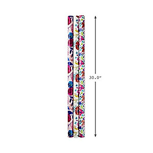 Hallmark Reversible Floral Wrapping Paper (3 Rolls, 120 sq. ft. ttl) Pink, Blue, Green, Yellow, Bright Flowers for Easter, Mothers Day, Birthdays, Bridal Showers, Baby Showers or Any Occasion