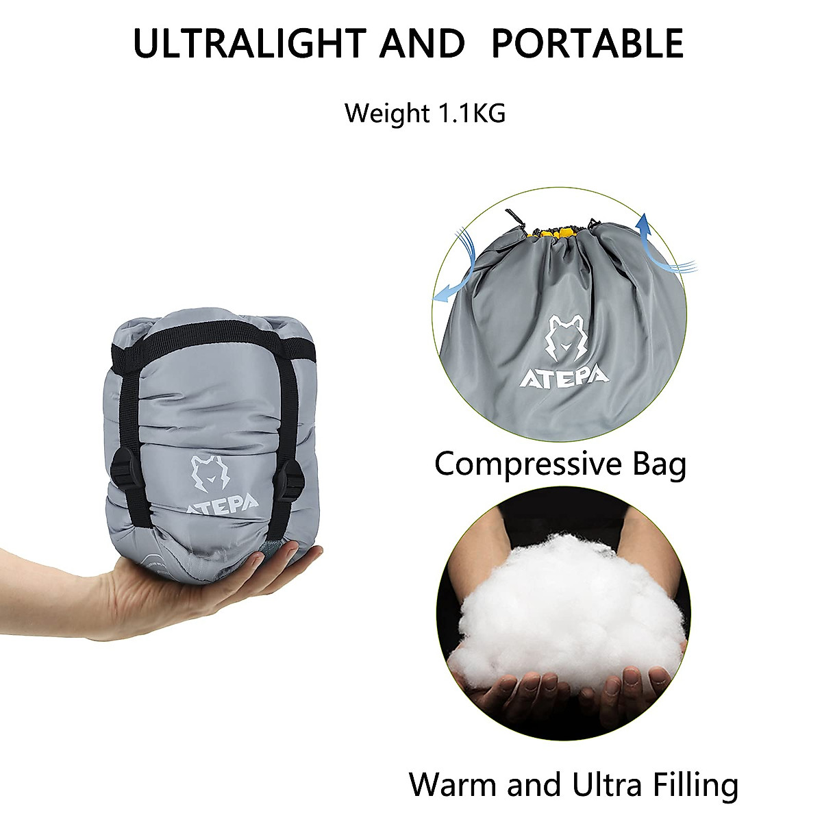 ATEPA 3 Season Camping Sleeping Bag Lightweight Sleeping Bags for Adults Portable Envelope Backpacking Sleeping Bags for Indoor & Outdoor Traveling Hiking