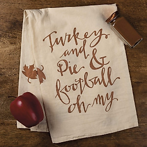 Primitives by Kathy - 31612 Hand-Lettered Fall-Inspired Dish Towel, 28 x 28-Inch, Turkey and Pie & Football