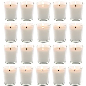 JHENG Set of 20 White Unscented Glass Filled Votive Candles, Hand Poured Wax Candle Ideal Gifts for Aromatherapy Spa Weddings Birthdays Holidays Party (0255)