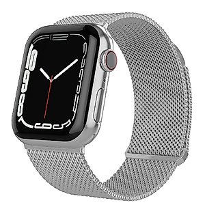 TALK WORKS Expandable Watch Band Compatible with Apple Watch Series - 42mm / 44mm / 45mm - Magnetic Closure - Stainless Steel Mesh Loop Comfort Fit Strap for Women and Men - Silver