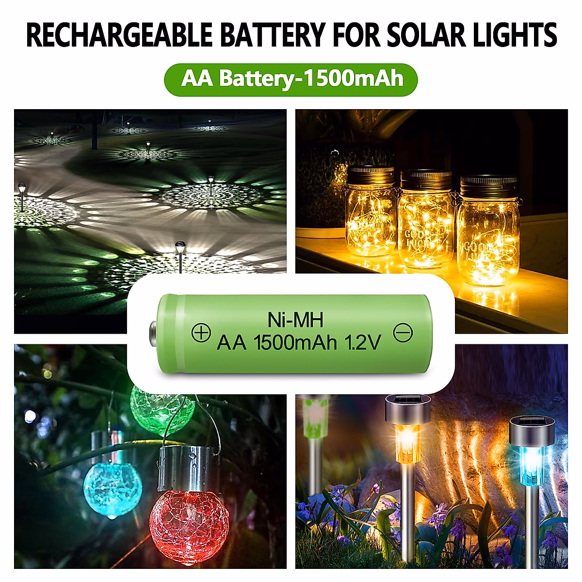 GENYESTAR AA Rechargeable Batteries NIMH 1.2V Double A 1500mAh High Capacity Solar Battery Low Self Discharge, Pack of 8