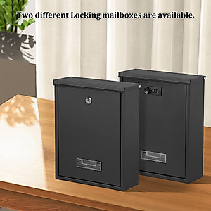 Dalmbox Locking Mailbox Wall Mount, Wall Mounted Mailbox with Key Lock, Large Drop Box with Galvanized Steel Cover, Rust-Proof Metal Post Box, Black, 10.2” x 3.7” x 12.6”