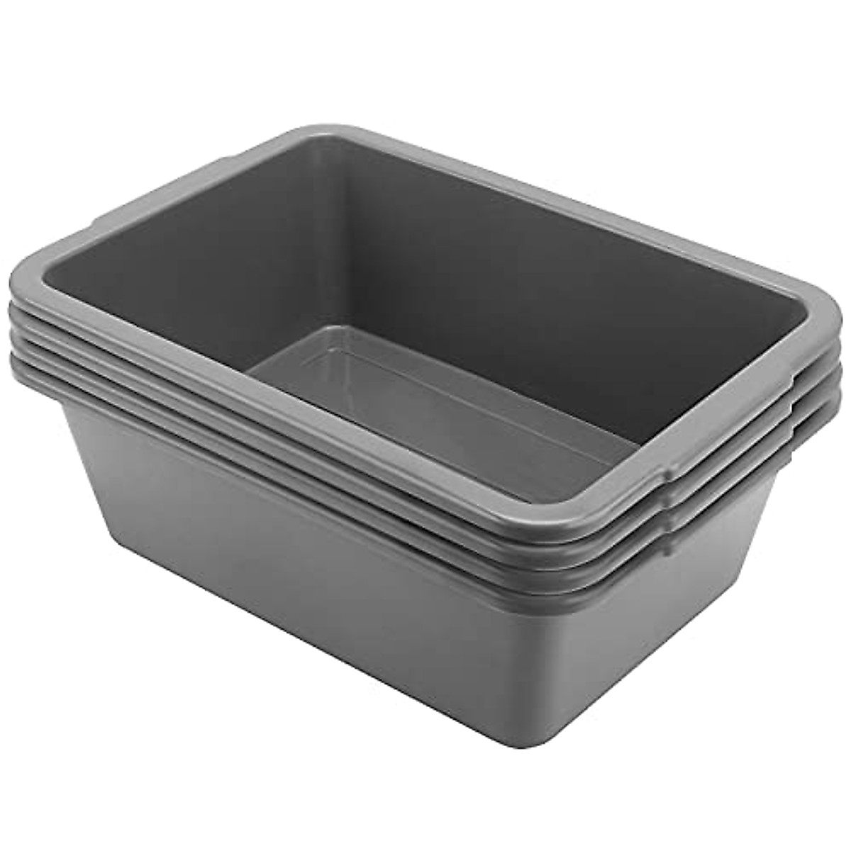 HEIHAK 4 Packs 13 L Plastic Bus Tub, Gray Commercial Bus Box Tote Box, Rectangle Utility Dish Tub for Kitchen, Restaurant, Cafeteria