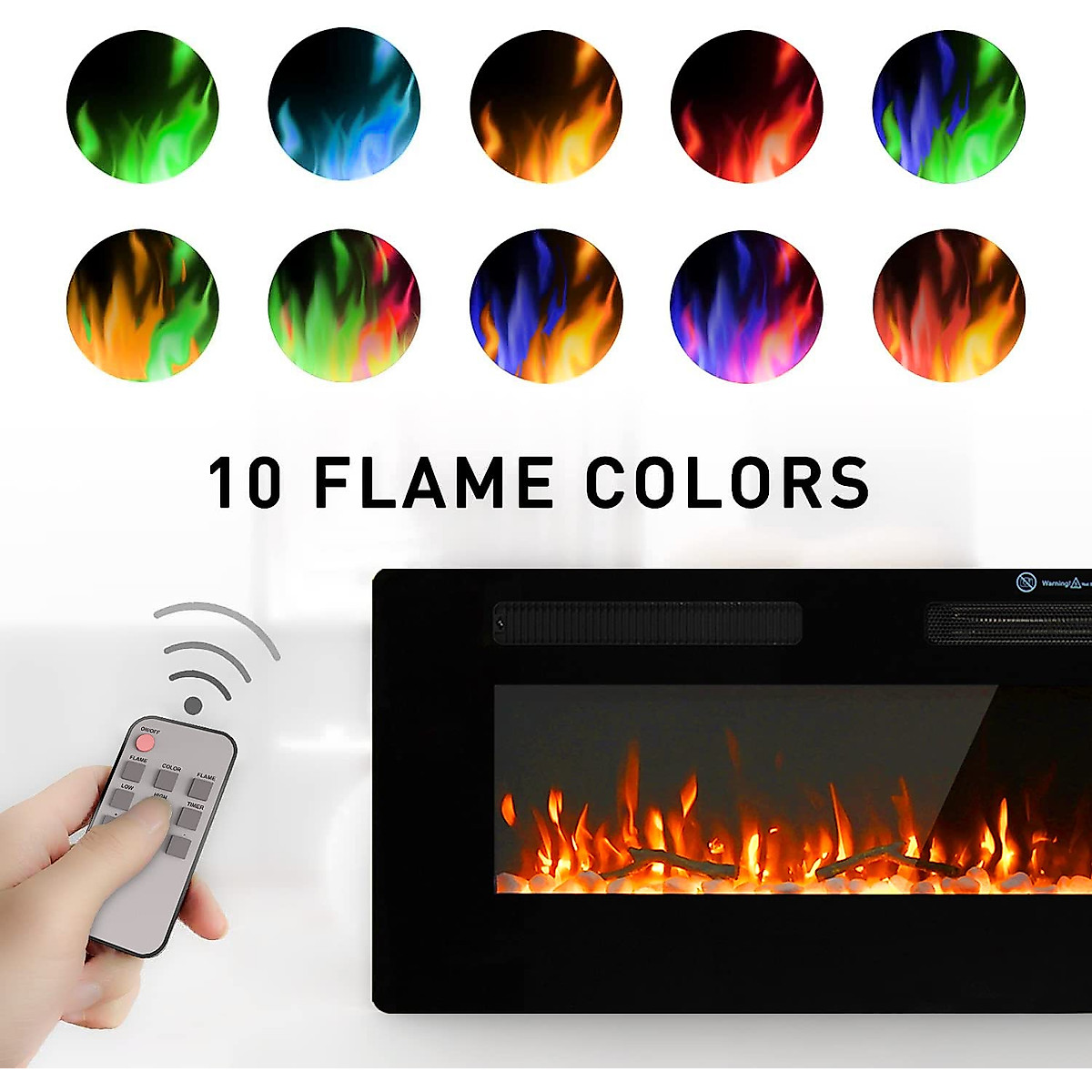 60" Electric Fireplace Recessed Ultra-Thin Insert, Wall Mounted and in-Wall Easy Installation with Remote Control, 700W/1400W, Low Noise (Fake Fire)