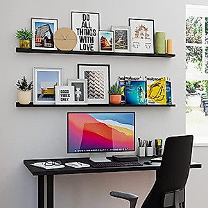 You Have Space Lagos 60" Picture Ledge Shelf for Living Room Decor, Office Decor and Farmhouse Kitchen Decor, Black Set of 2