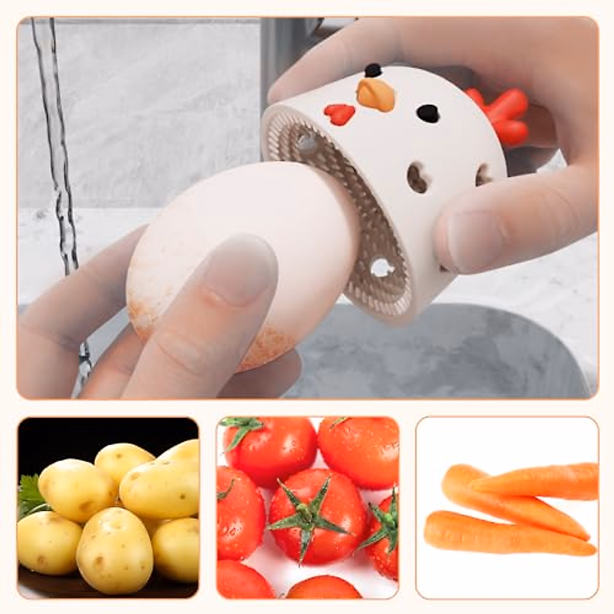 2 Pack Tewodila Silicone Eggshell Cleaning Tool, Practical Vegetable and Fruit Cleaning Tool for Eggshell (White and Khaki)