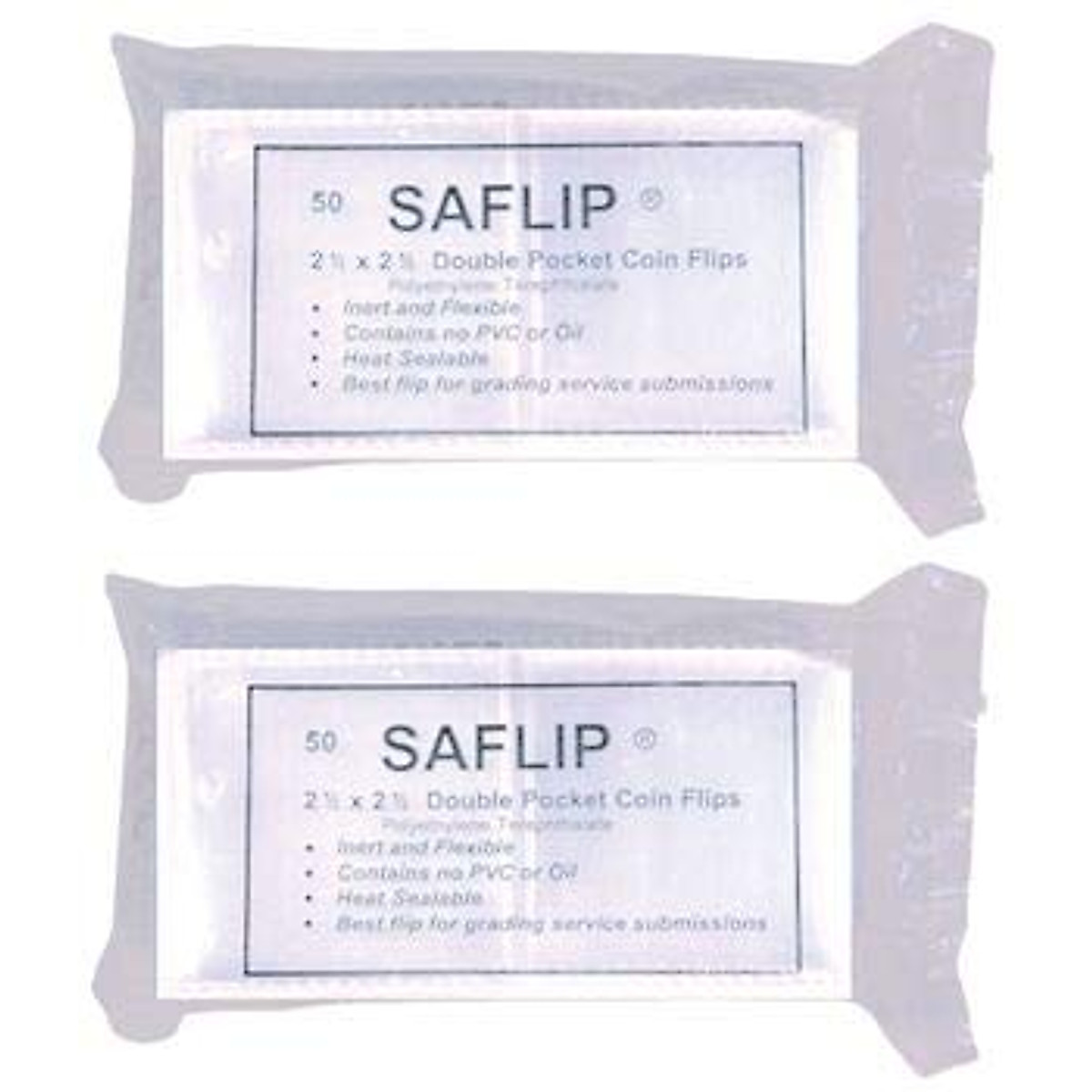 SAFLIP Double Pocket Safety Coin Flips (2 1/2" x 2 1/2", 100 Flips)