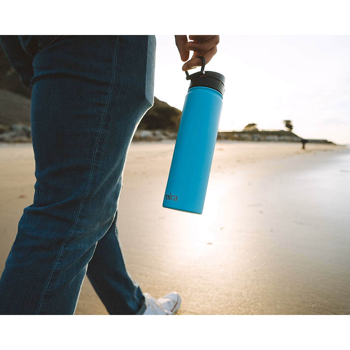 MIRA Stainless Steel Water Bottle - Hydro Vacuum Insulated Metal Thermo Flask Keeps Cold for 24 Hours, Hot for 12 Hours - BPA-Free One Touch Spout Lid Cap - 24 oz Hawaiian Blue