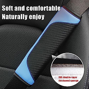 Smeyta Seat Belt Covers 2PC,Seat Belt Pads Leather Seat Belt Covers,Carbon Fiber Safety Seatbelt Shoulder Strap Covers Compatible with Cars(Carbon Blue,2PC)