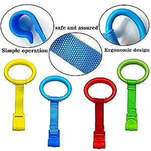 codree 8PCS 4 Colors Baby Playpen Pull up Rings-Baby Crib Pull up Rings-Baby Walking Exercises Assistant Rings-Baby Bed Stand Up Rings Baby Cot Hanging Rings for Infant Baby Toddler