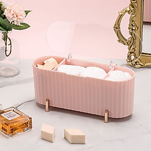 Tecbeauty Qtips Holder, 3 Grids Separate Cotton Swabs Dispenser, Cotton Ball Storage Box, Jar for Cotton Pads Bathroom Organizer Canisters - Pink