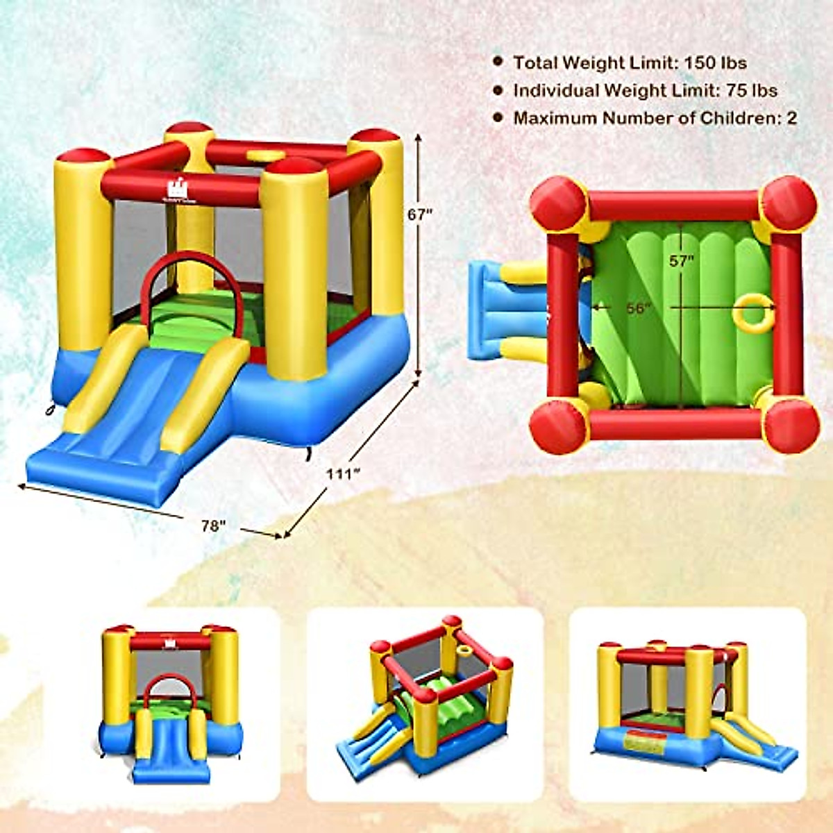BOUNTECH Inflatable Bounce House, Bouncy House for Kids Indoor Outdoor Party Fun with Heavy Duty Jumping Area, Slide, Portable Backyard Castle Bouncer for Toddlers Birthday Party Gifts