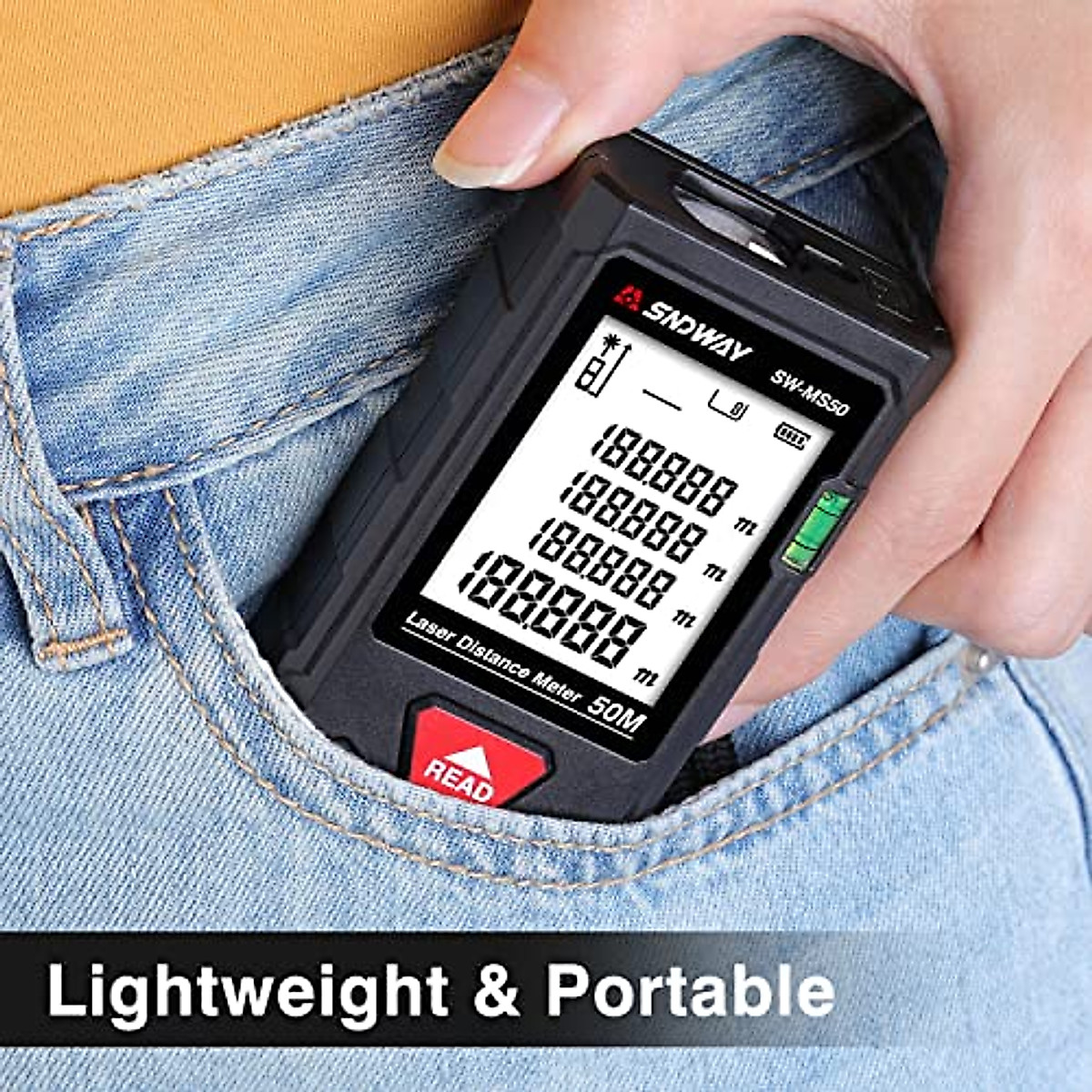 Laser Measurement Tool 165Ft, Digital Laser Distance Meter Bubble Levels, Handheld Laser Tape Measure 50M, High Accuracy Digital Tape Measure Backlit LCD, IP54, Area, Volume, Pythagoras