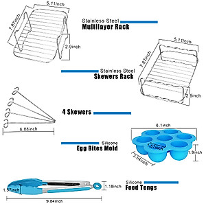 Air Fryer Accessories 8pcs Set, Nonstick Air Fryer Accessory with Cake Pan, Pizza Pan, Multi-Layer Rack, Skewer Rack, Fits Dual Basket Air Fryers