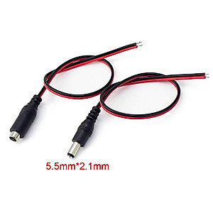 CENTROPOWER 12V 5A DC Pigtail Power Cord (Real 18AWG), w/Male Female Barrel Plug Connector Cable for CCTV Security Camera - 10 Pairs of 5.5mm x 2.1mm Power Adapter Connectors