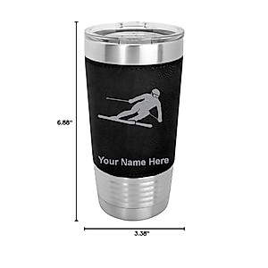 LaserGram 20oz Vacuum Insulated Tumbler Mug, Skier Downhill, Personalized Engraving Included (Faux Leather, Black)