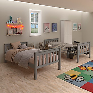 Bunk Bed Solid Wood Sturdy Twin Over Twin with Ladder and Safety Rail Grey - Kids' Twin Loft Bunk Bed with Headboard - by from The Tree Furniture