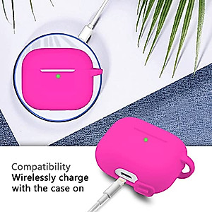 MHYALUDO AirPods 3 Case Cover, Soft Silicone Protective Case Skin for Airpods 3rd Generation 2021 Charging Case with Keychain，Front LED Visible-Rose Pink
