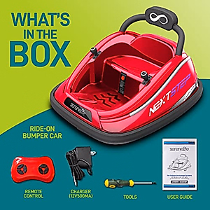 Electric Bumper Car for Kids - 12V Rechargeable Battery Powered Ride On Vehicle for Toddlers w/ 2 Driving Modes, Safety Belt, Remote Control, LED Lights, 360 Degree Spin, Dual Joystick (Red)