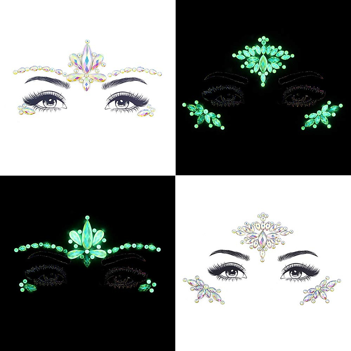 Noctilucent Face Gems Luminous makeup Temporary Tattoo Stickers Acrylic Crystal Glitter Stickers Face Jewels Rainbow Tears Rhinestone for Party, Rave Festival, Dress-up of ZLXIN(8 Pcs A Set)