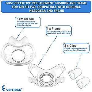 Replacement Cushion (M) & Frame Compatible with F30, Snug Fit & Reliable Seal, Excellent-Value Replacement Supplies by Everness (M)