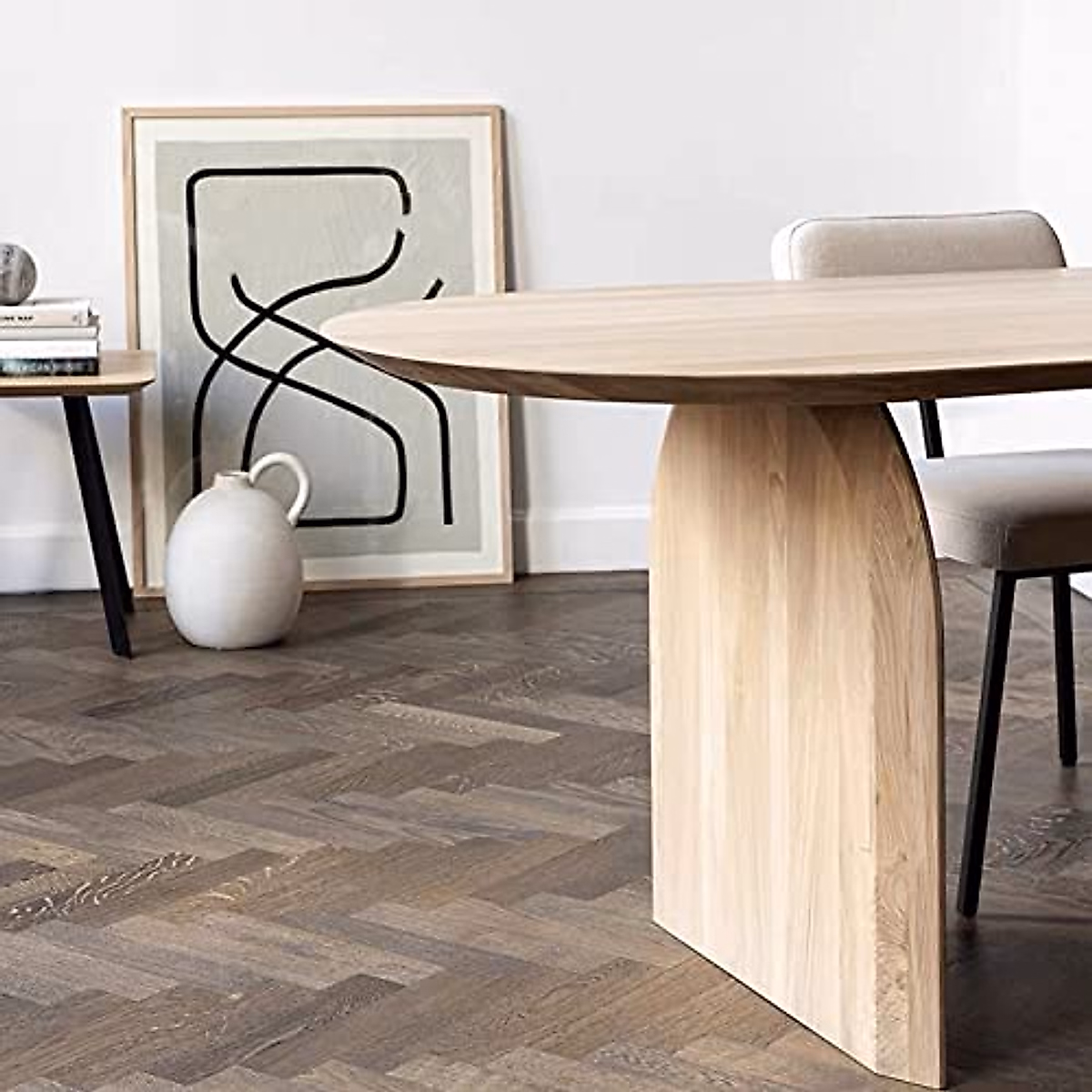 BAYCHEER Modern Solid Wood Top Oval Dinette Table Wood Base Dining Table for Living Room - Natural Wood 63" L x 27.6" W x 29.5" H (Table Only)