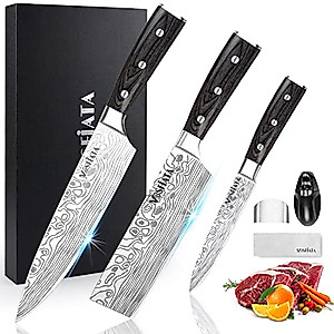 MOSFiATA Professional Chef Knife Set with German High Carbon Stainless Steel Kitchen Knife Set 3 PCS-8" Chefs Knife &7" Nakiri Knife&5" Utility Knife, Knives Set for Kitchen with Gift Box
