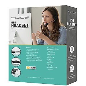 SLIDE Premium Wired Headset for Computers & Smartphones | Flexible Boom Mic | Dual Adapter Mic & Audio Splitter | On-Cord Volume Control | 3.5mm Connector | Home, Office & Gaming Headphones