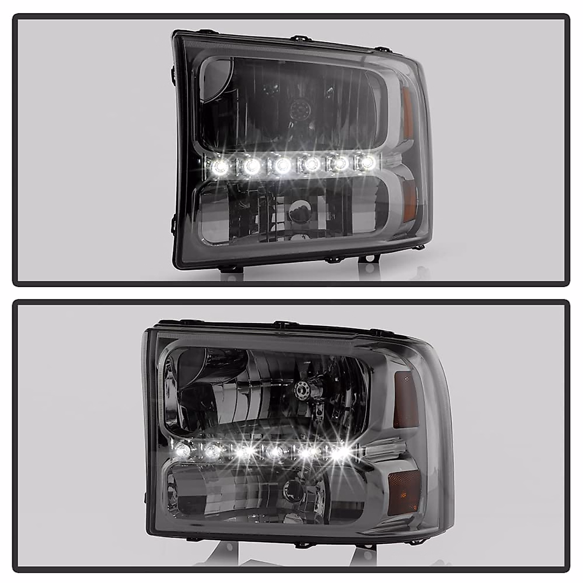 ACANII - For Smoke Len 1999-2004 Ford F250 F350 F450 Superduty LED Headlights 99-04 Headlamps Driver + Passenger Side