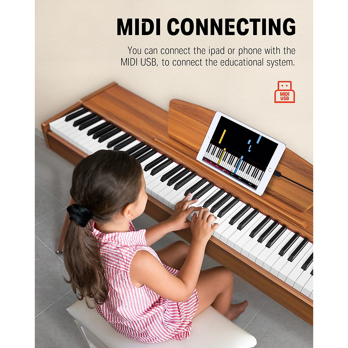 Donner DDP-80 Digital Piano + Wood Finish Color Piano Bench