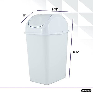 Superio Swing Top Trash Can, Waste Bin for Home, Kitchen, Office, Bedroom, Bathroom, Ideal for Large or Small Spaces - White (3 Pack- 4.5 Gal, 9 Gal, 13 Gal)