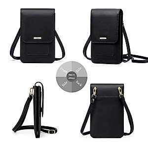 Peacocktion Small Crossbody Cell Phone Bag for Women, Leather Shoulder Bag Card Holder Phone Wallet Purse (Black)