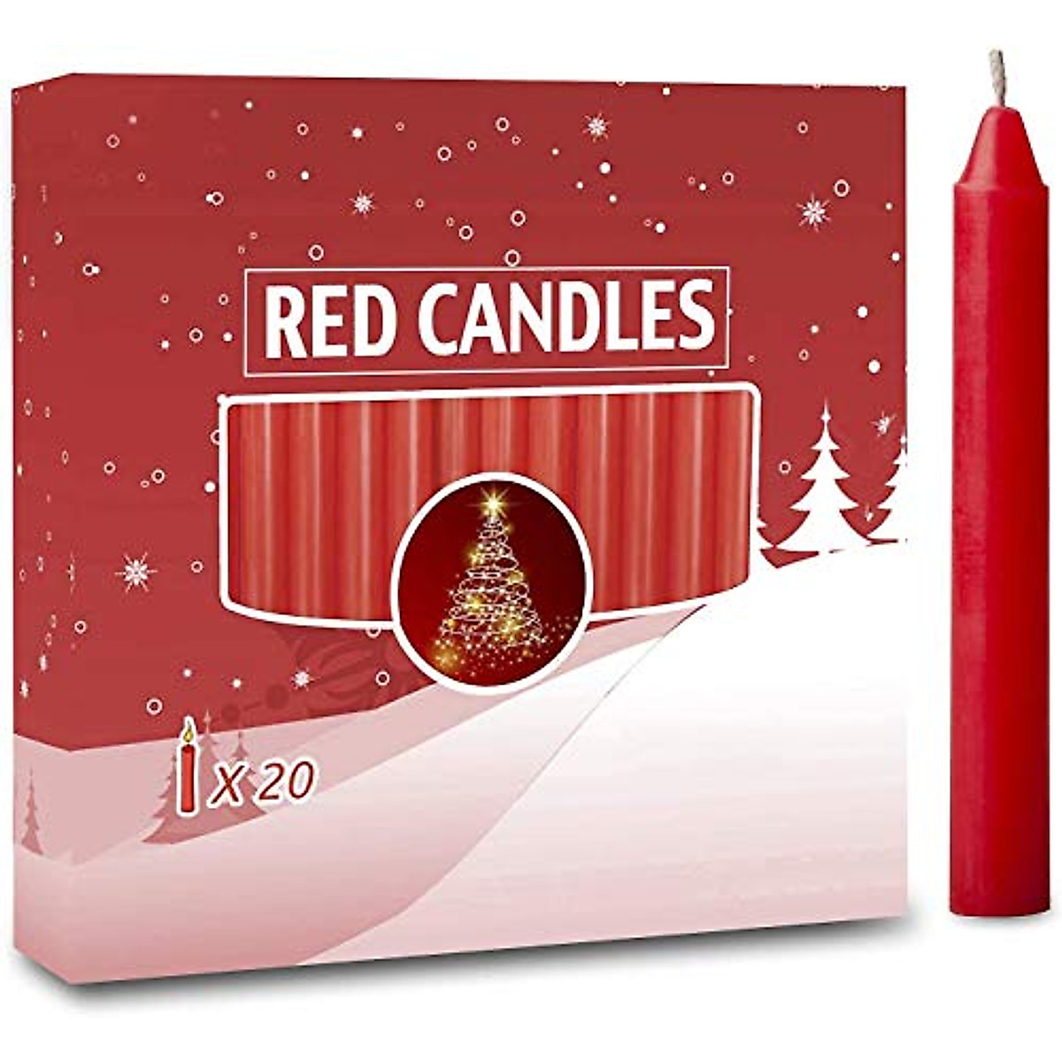 20pcs Candles for Christmas Tree - Angel Chime Decorations - Christmas Pyramids Carousel - 4 inch X 1/2 inch Diameter - 1.5 Hour Burn Time-RED