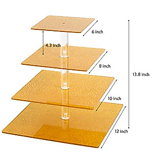 BLBYHO 4 Tier Gold Cupcake Stand, Acrylic Cupcake Tower Display Dessert Stand, Square Cupcake Stand Combo Set for Dessert Table Bases para Cupcake, Good for Birthday Party Wedding, Christmas