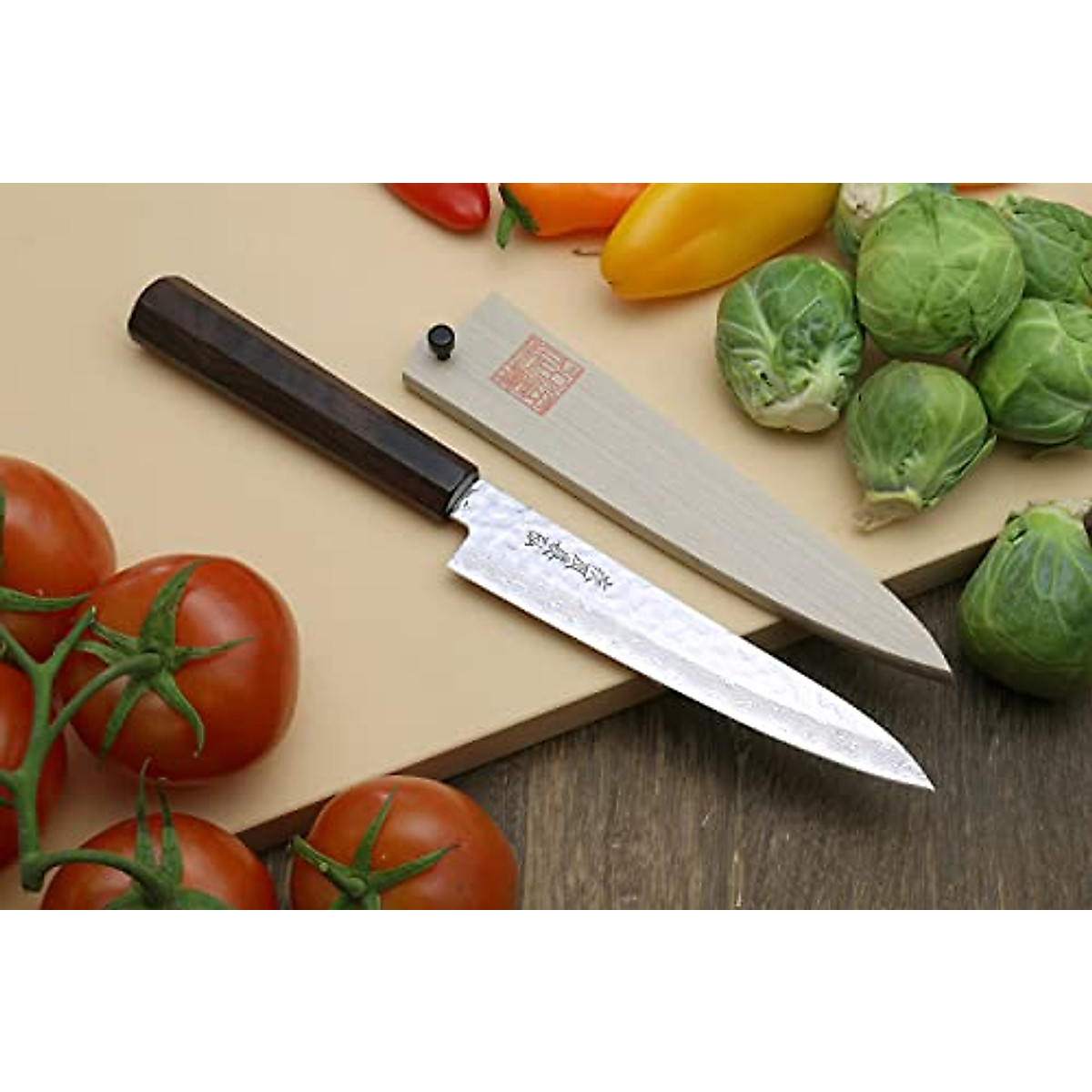 Yoshihiro 46 Layers VG-10 Hammered Damascus Petty Japanese Utility Knife 6'' 150mm Rosewood Handle