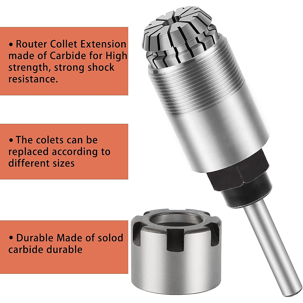 1/4 Inch Shank Router Bit Collet Extension Chuck Converter Adapter, Convert 1/2-Inch & 1/4-Inch Shank Bits with ER20 Spring Collet, Router Collet, ER20 M Type Collet Chuck Wrench Spanner -(Pack of 5)