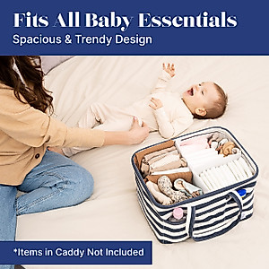 Baby Diaper caddy organizer, Baby Caddy for Newborn.-Extra large diaper caddy, Diaper bag storage caddy, Blissful Bump, Striped White and Navy Blue