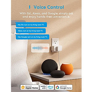 meross Smart Plug Mini, 15A & Reliable Wi-Fi, Support Apple HomeKit, Siri, Alexa, Echo, Google Assistant and Nest Hub, App Control, Timer, No Hub Needed, 2.4G WiFi Only, 1 Pack