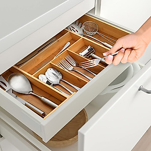 Sanduby Kitchen Drawer Organizer, Expandable Silverware Organizer and Silverware Tray for Drawer, Large Bamboo Drawer Organizer Kitchen Utensil Organizer, 13"-23" Wide Cutlery Organizer in Drawer