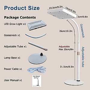 JINHONGTO Desk Grow Light Full Spectrum, Table Top Plant Grow Light, IR-UV Included LED Grow Lights for Indoor Plants, 25 Watt 208pcs LEDs, 16"-24" Height Adjustable, Daisy Chain Function